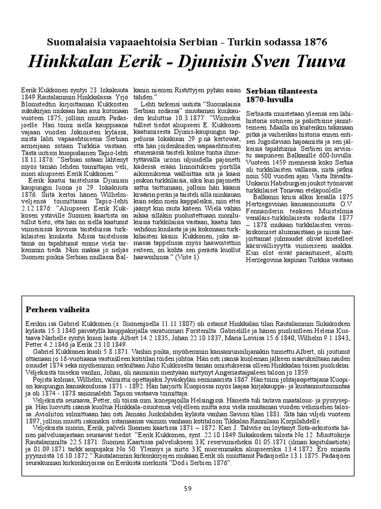 Eerik Kukkonen Taitto 59-62 Finns in Serbia | PDF Eerik Kukkonen Taitto 59-62 Finns in Serbia | PDF