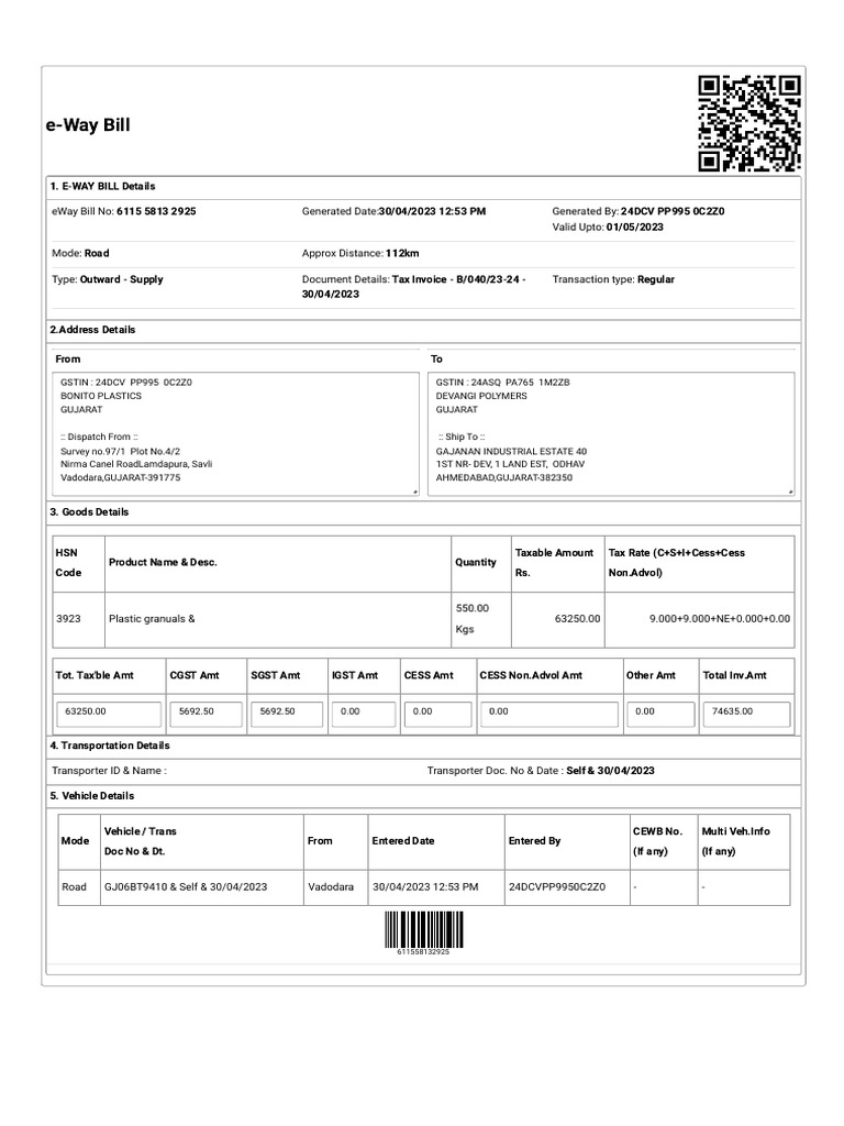 Eway Bill - Devangi Polymers | PDF | Trade | Public Law