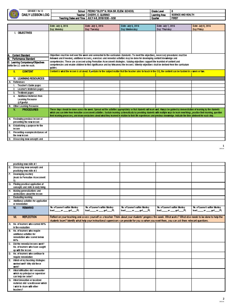 DLL Grades 1-6 Edited | PDF | Learning | Teaching