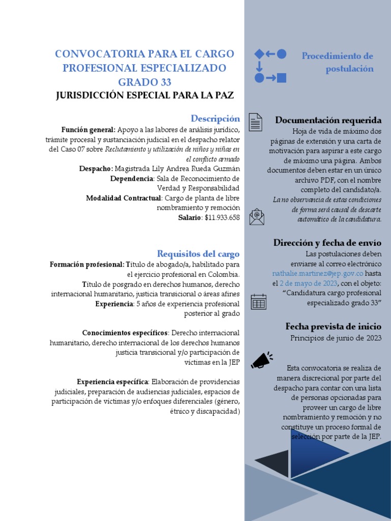 Convocatoria Profesional Grado 33 JEP | PDF | Principios éticos | Gobierno