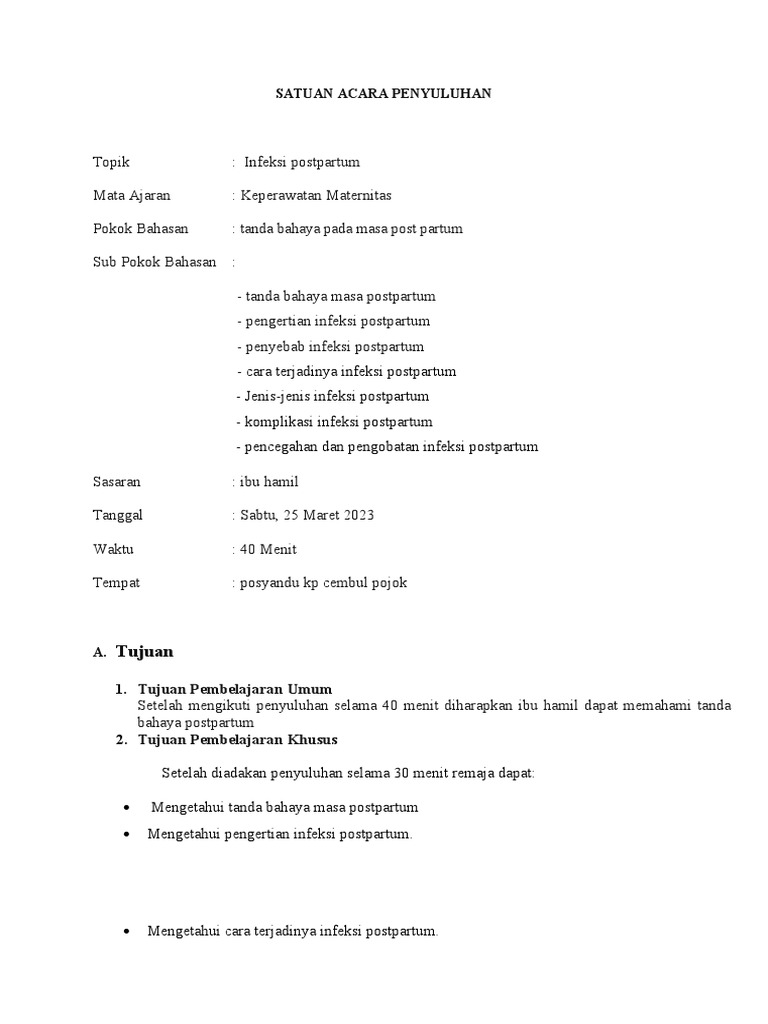 Sap Infeksi Postpartum | PDF | Pengembangan Diri | Kesehatan Holistik