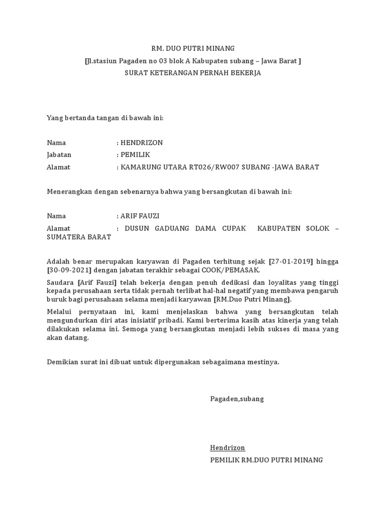 Contoh Surat Paklaring | PDF