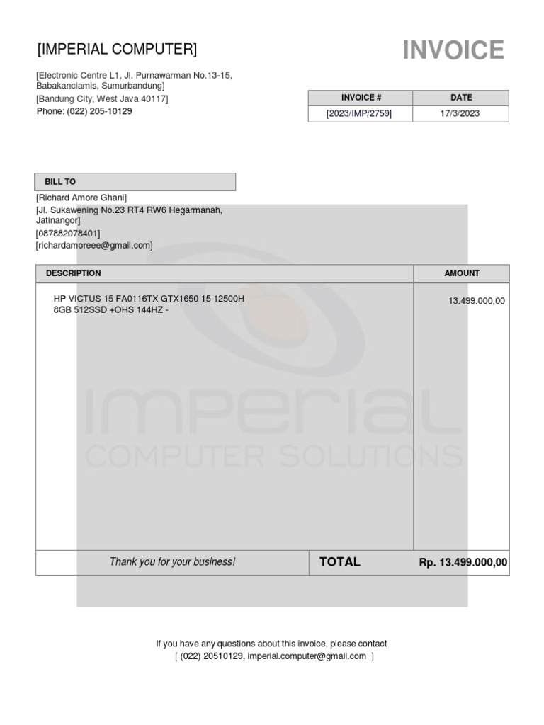 HP Victus 15 Invoice Details | PDF