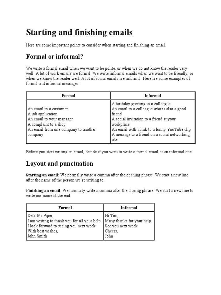 Starting and Finishing Emails | PDF | Communication | Human Communication