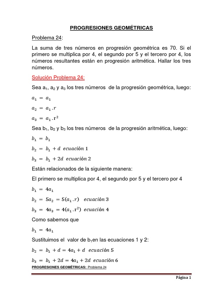 Solucion Progresiones Geomc3a9tricas 24 | PDF | Ecuaciones | Matemáticas