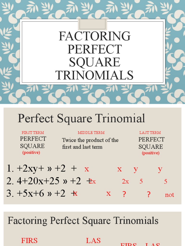 Factoring Perfect Square Trinomials Pdf