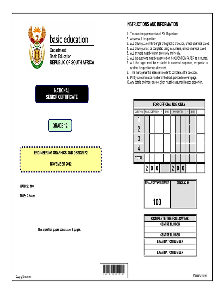 Engineering Graphics Design Egd Dbe NSC Grade 12 Past Exam Papers 2012 ...