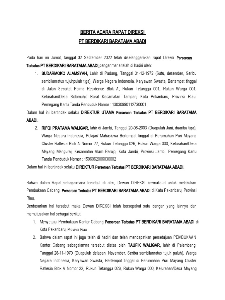 Berita Acara Rapat Direksi | PDF