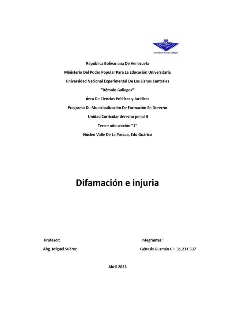 Difamación e Injuria | PDF | Derecho penal | Difamación