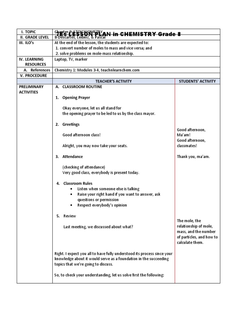 Mole to Mass Stoichiometry Lesson | PDF | Mole (Unit) | Chemistry