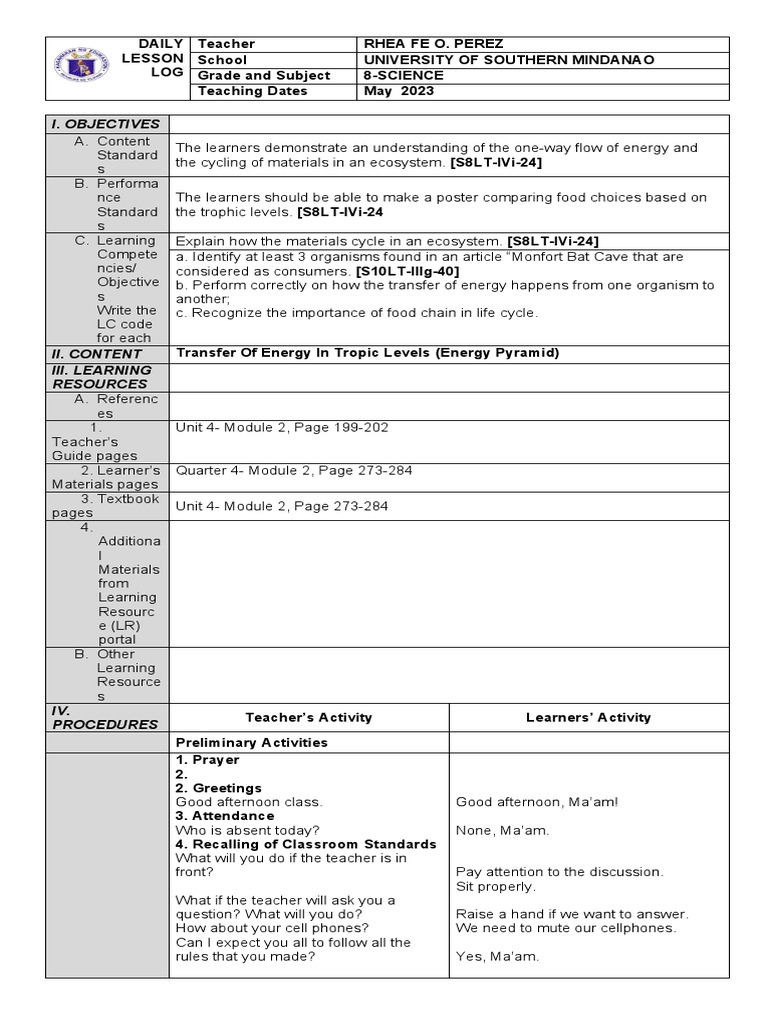 Lesson Plan in Science FINAL | PDF | Food Web | Biomass (Ecology)