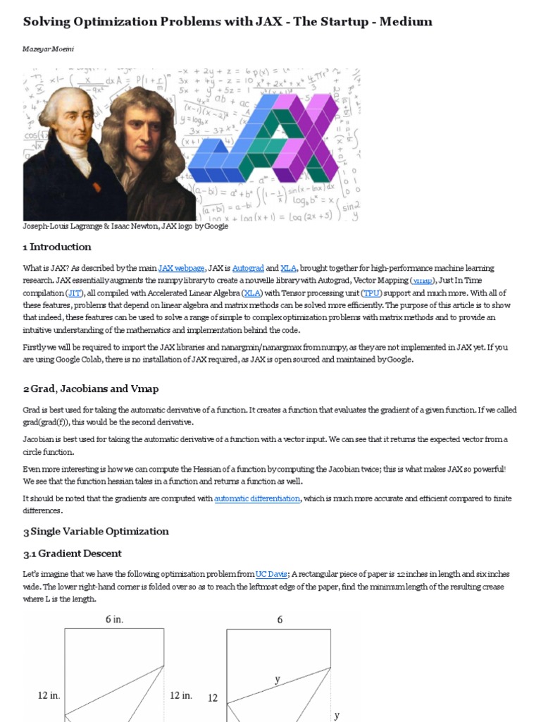 Solving Optimization Problems With JAX by Mazeyar Moeini The Startup Medium | PDF | Mathematical ...