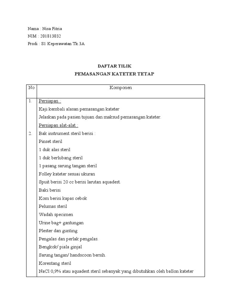 Daftar Tilik Kateter | PDF