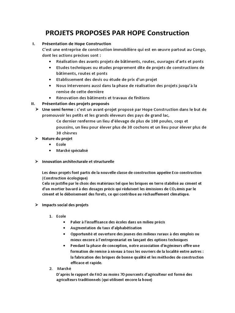 Projets Écologiques de Hope Construction | PDF | Agriculture ...