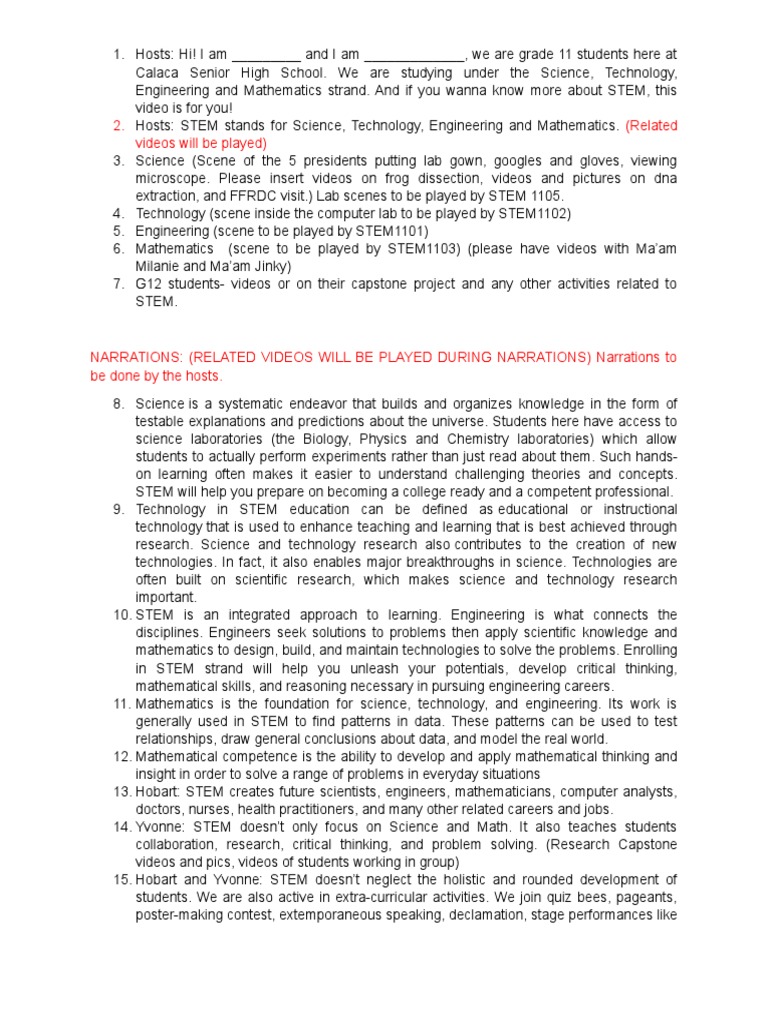 Script For Stem Promotonal Video | PDF | Science, Technology, Engineering, And Mathematics | Science