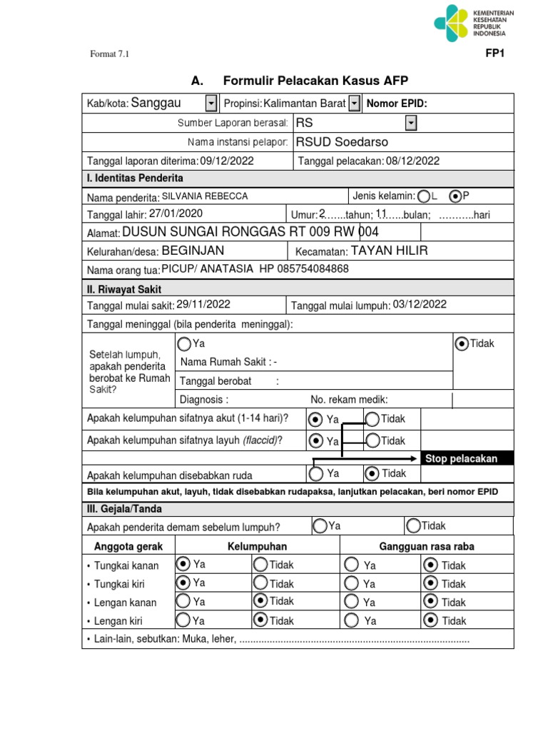 Form FP-1 Investigasi Suspek AFP PDF | PDF