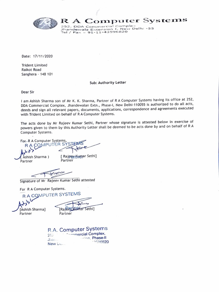 Trident Authority Letter 28112020 PDF | PDF | Computers