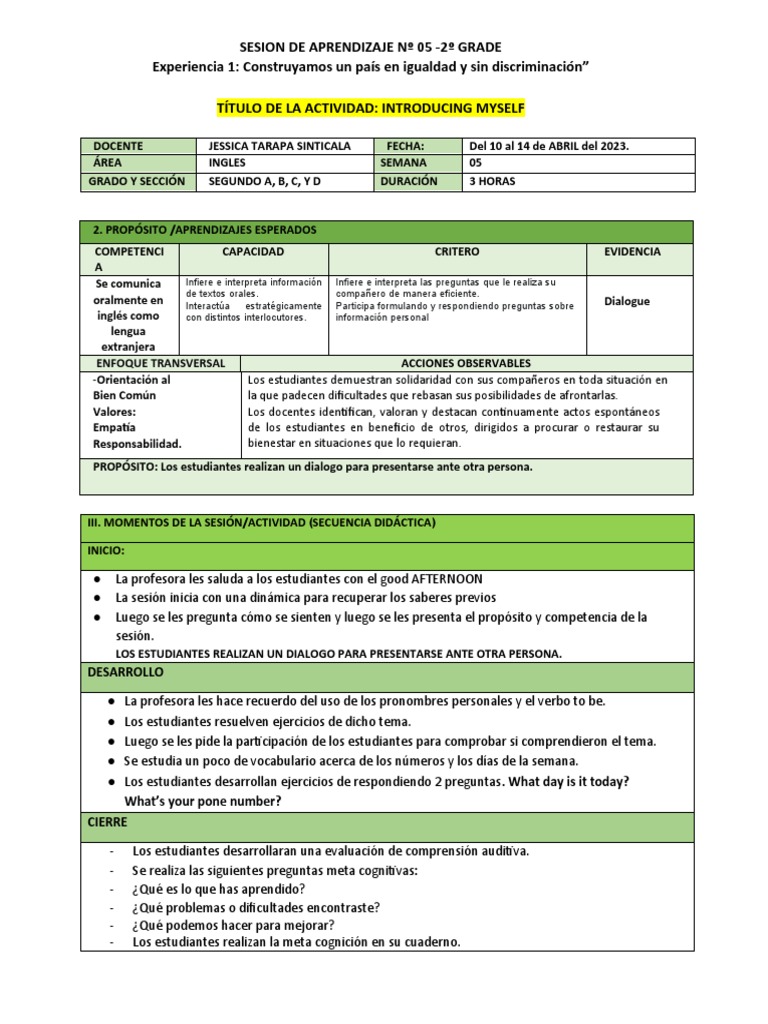 Presentaciones en Inglés para 2º Grado | PDF | Ciencia cognitiva ...
