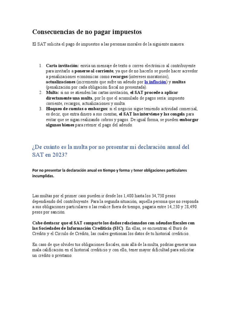 Multas SAT por no declarar impuestos 2023 | PDF | Multa (pena) | Impuestos