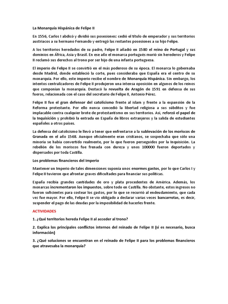 La Monarquía Hispánica De Felipe Ii Pdf Imperio Español Europa