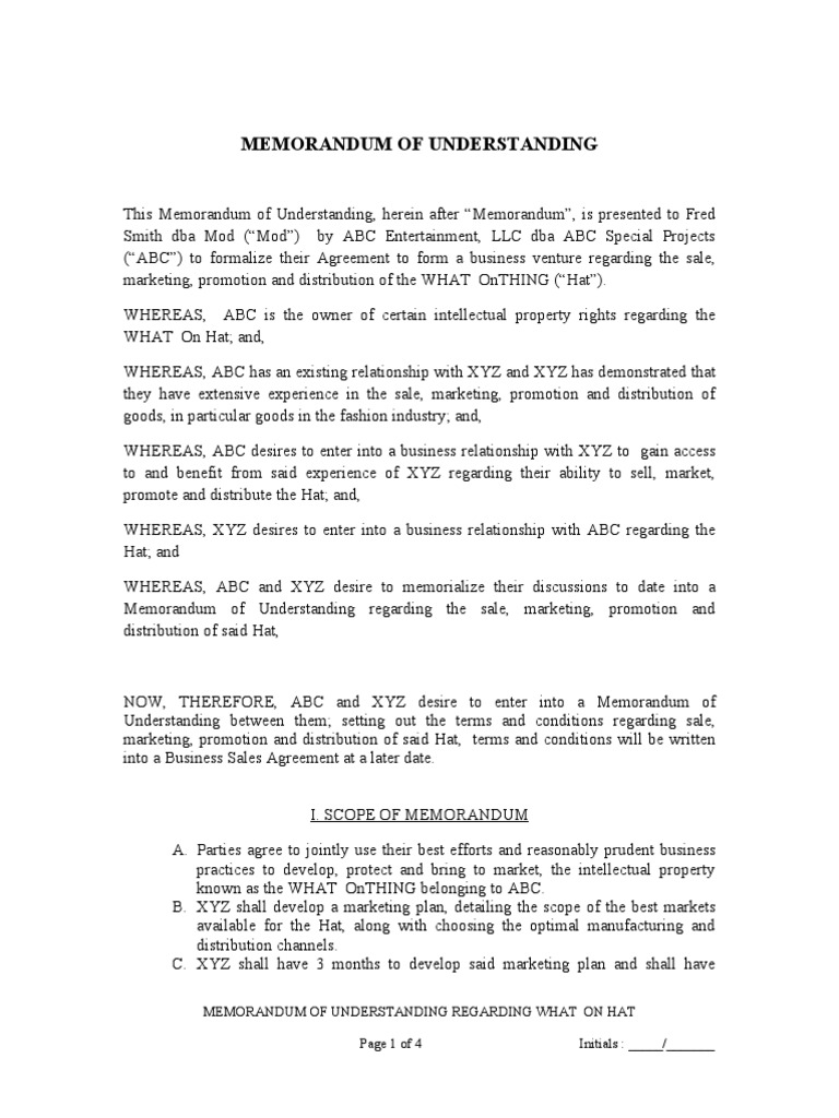 Memorandum of Understanding | Property | Intellectual Property