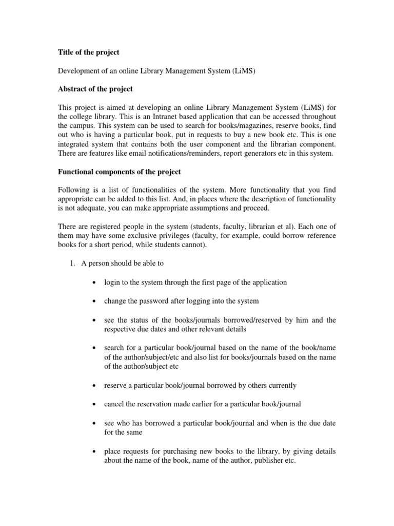 Final Project - An Online Library Management System (LiMS) - URD | PDF | Libraries | Books
