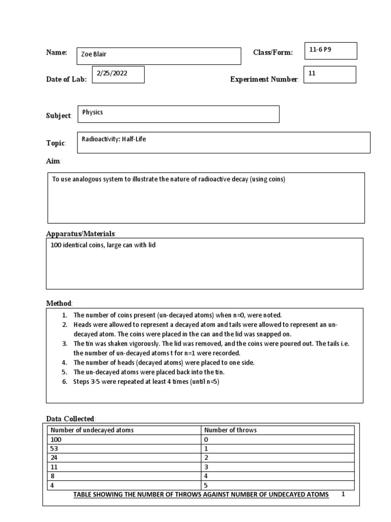 Radioactivity Half-Life Experiment | PDF | Radioactive Decay | Ionizing ...