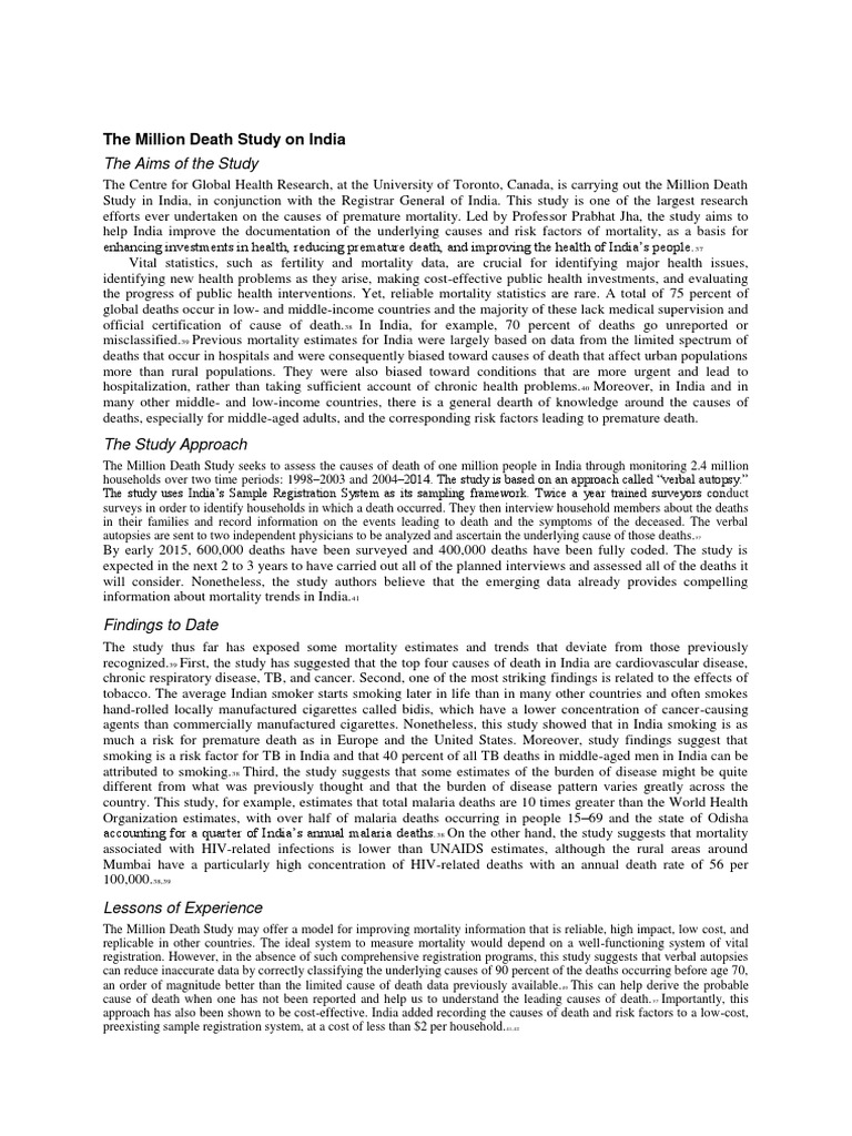 The Million Death Study On India PDF | PDF | Mortality Rate | Death