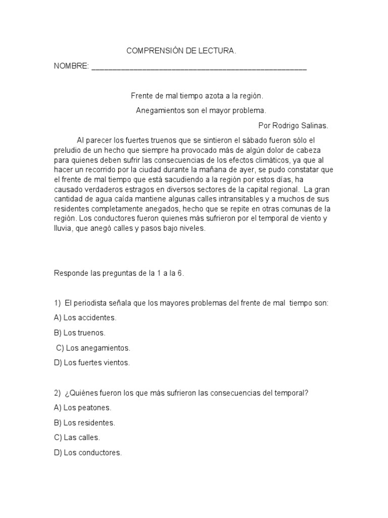 Comprensión de Lectura 3a Noticia | PDF