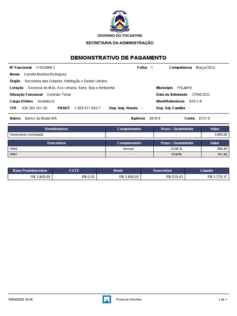 Demonstrativo de pagamento | PDF