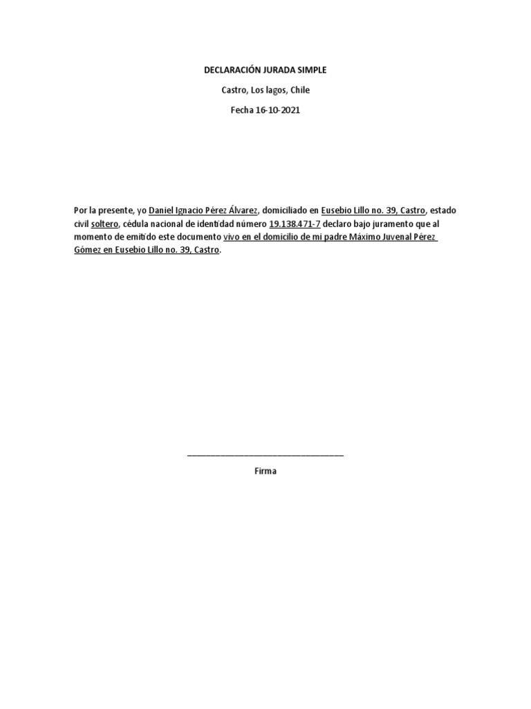 Declaración Jurada Simple | PDF