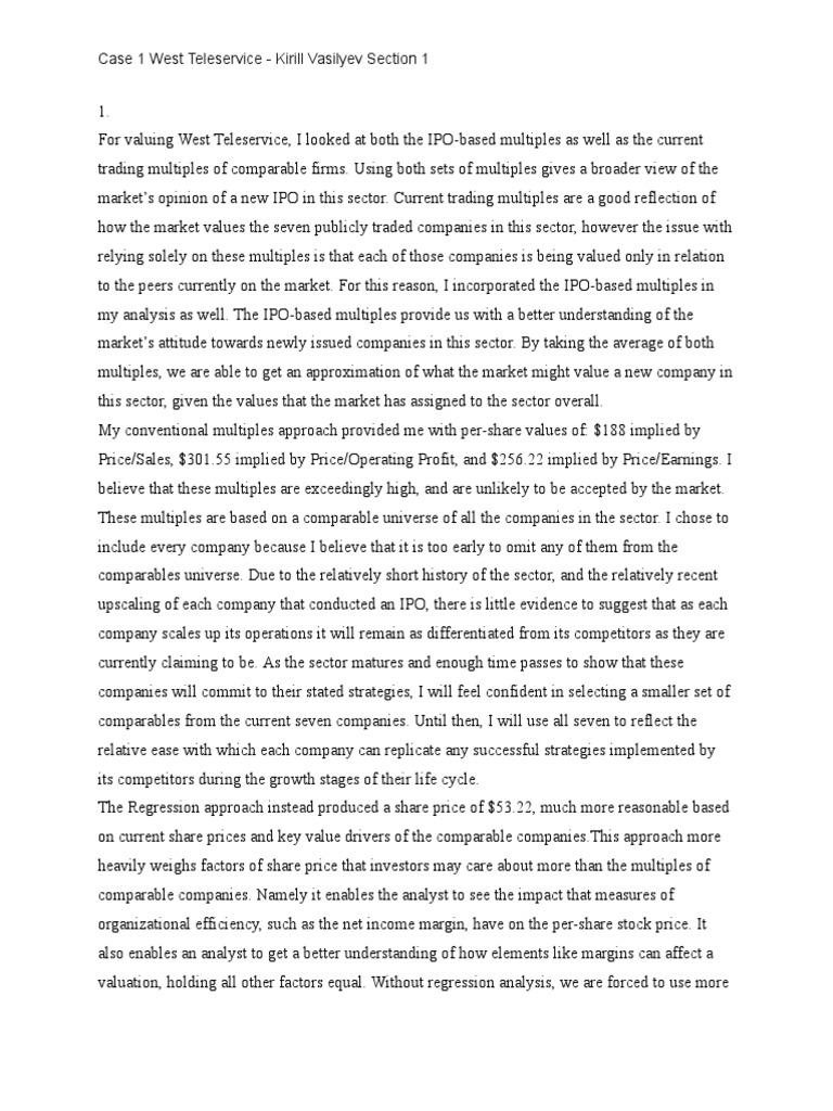 Case 1 West Teleservice PDF | PDF | Stocks | Financial Analyst
