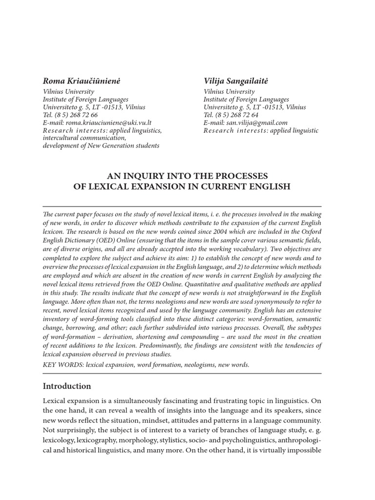 An Inquiry Into The Processes of Lexical | PDF | Lexicon | Word