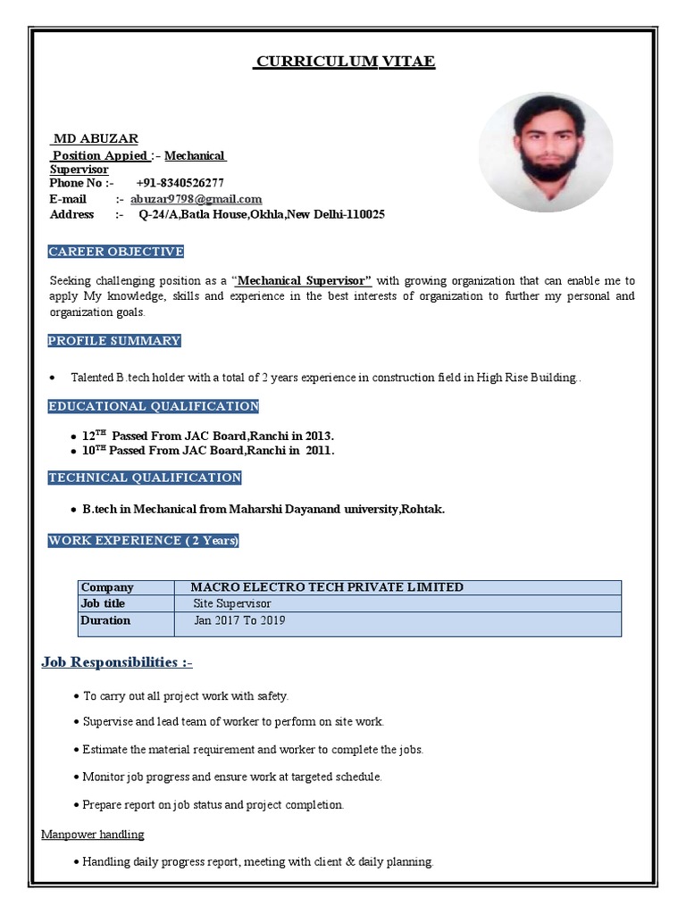 MD Abuzar CV | PDF | Career & Growth