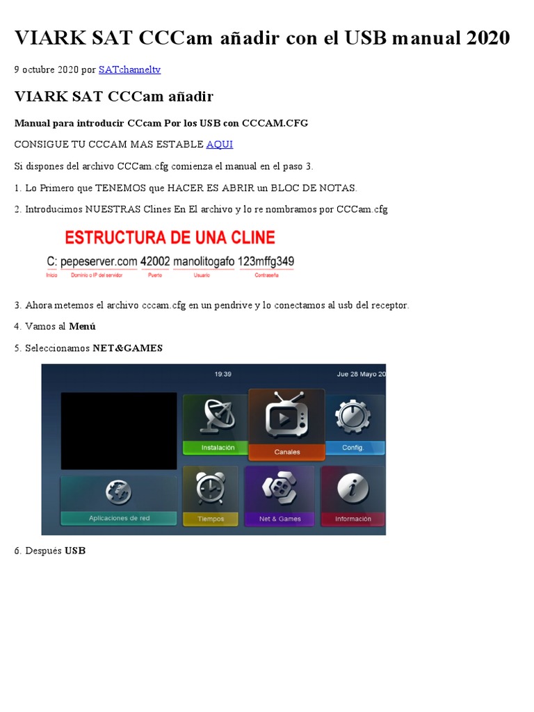 VIARK SAT CCCam añadir con el USB manual 2020 | PDF