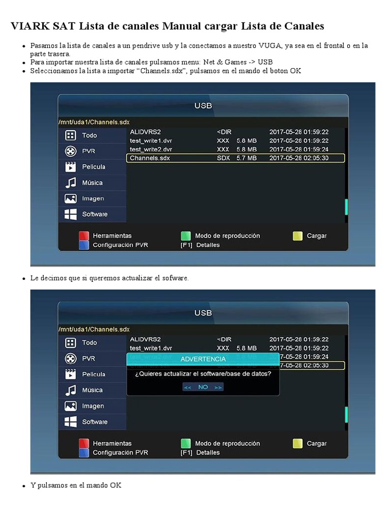 VIARK SAT - Manual Cargar Lista de Canales PDF | PDF