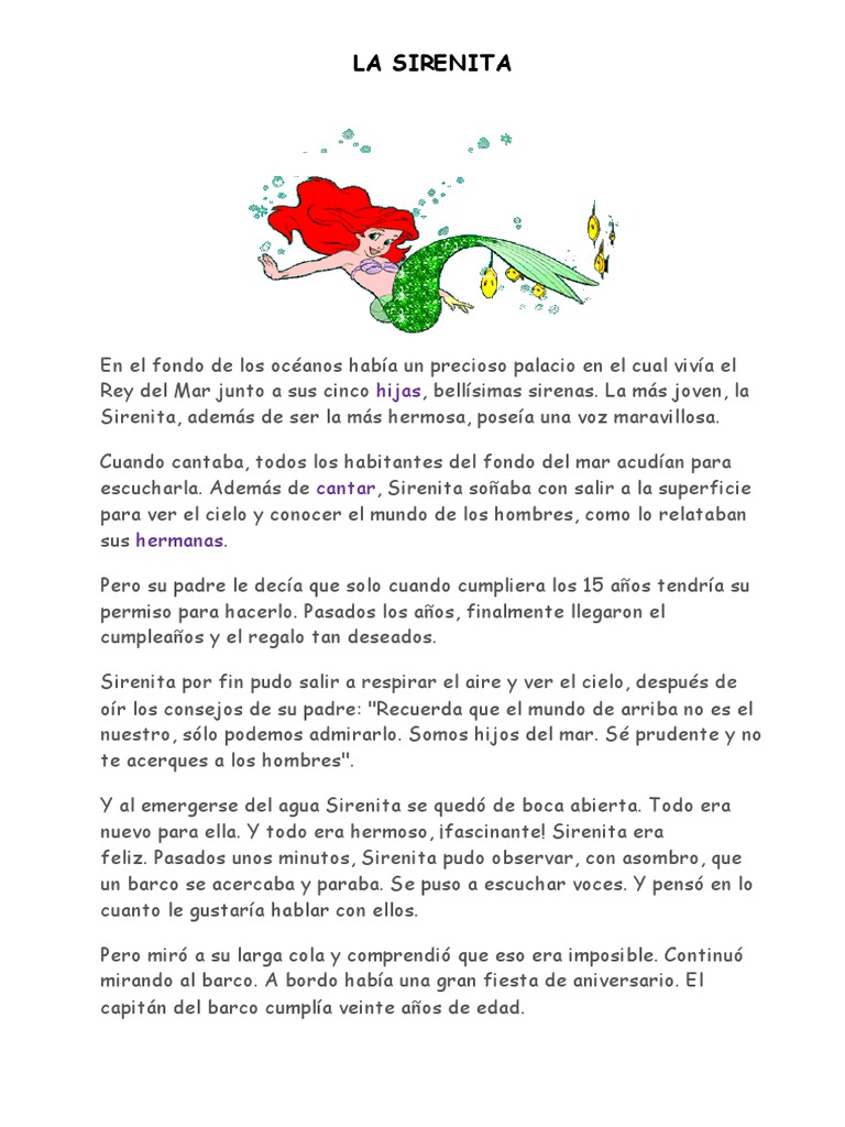 La Sirenita Cuento Corto Cuento La Sirenita | PDF