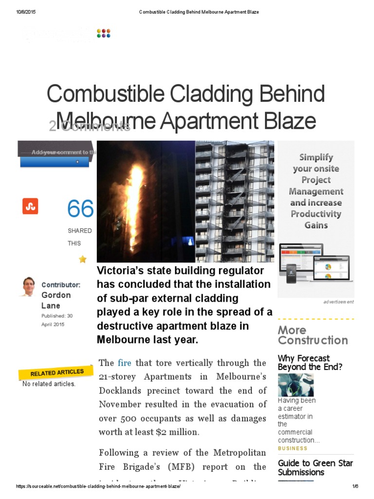 Fire - Combustible Cladding Melb Apartment Blaze | PDF | Fires | Melbourne