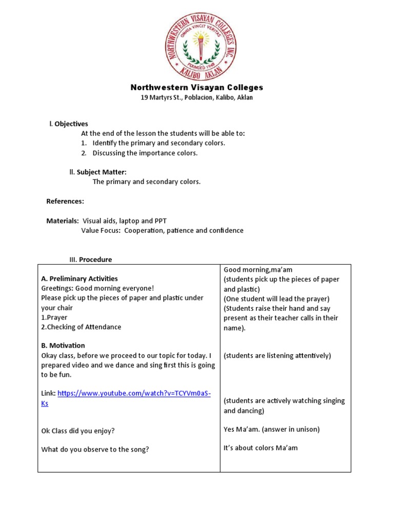 Lesson Plan Colors | PDF | Color | Vision