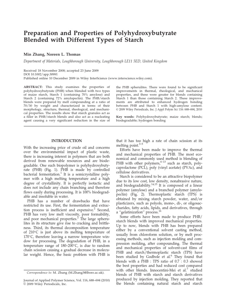 Preparation and Properties of Polyhydroxybutyrate Blended With ...