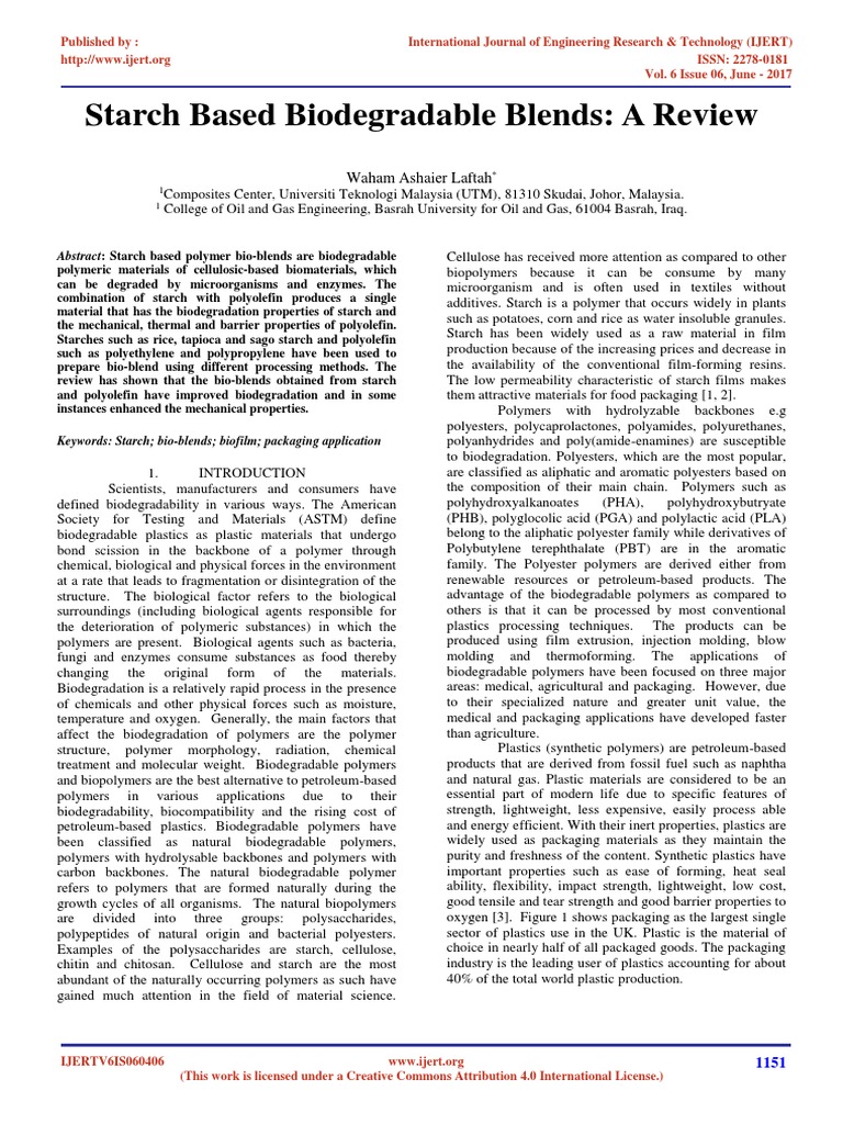 Starch Based Biodegradable Blends: An In-Depth Review of Starch and ...