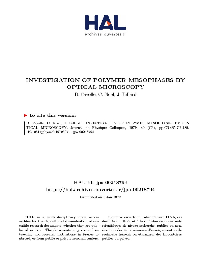 Investigation of Polymer Mesophases by Optical Micros | PDF | Liquid Crystal | Phase (Matter)