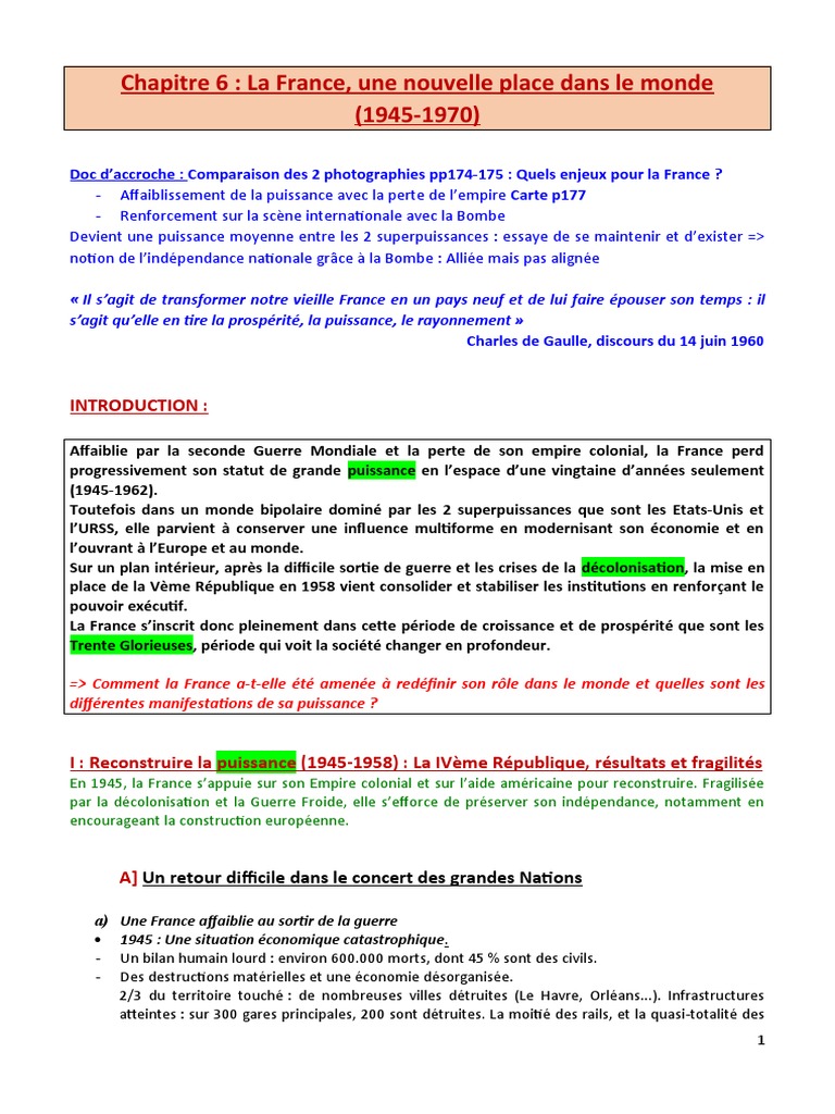 T2 H6 La France Une Nouvelle Place Dans Le Monde 2 | PDF | Charles de ...