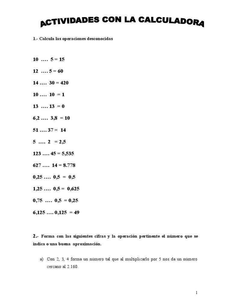 Actividades Con La Calculadora | PDF | División (Matemáticas) | Álgebra ...