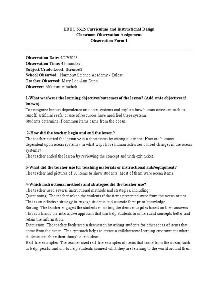 Educ 5312-Curriculum and Instructional Design 1 | PDF | Teachers | Classroom Management