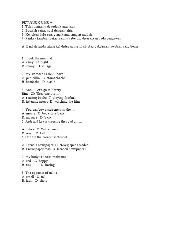 Contoh Soa Bahasa Inggris 2 | PDF