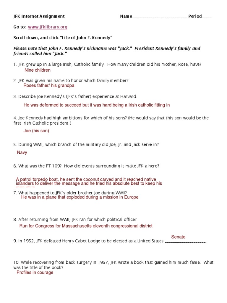 JFK Internet Assignment Annotated | PDF | John F. Kennedy | Jacqueline Kennedy Onassis