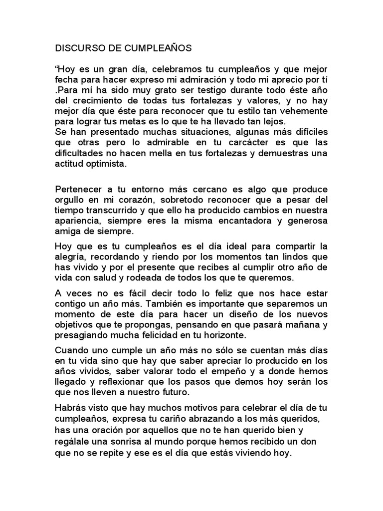 Discurso emotivo para cumpleaños 50 | PDF