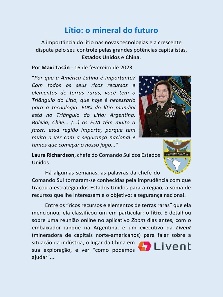 Lítio - o Mineral Do Futuro | PDF | China | Política mundial