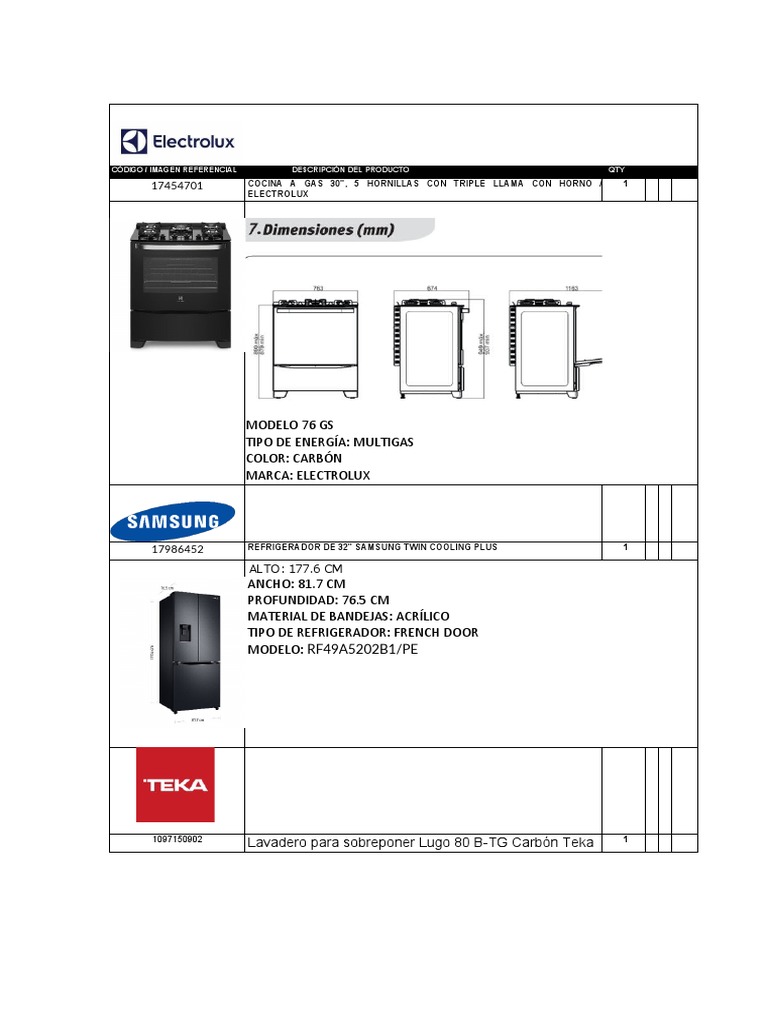 Ficha Tecnica Cocina Lista F | PDF | Estufa de cocina | Ingeniería de ...